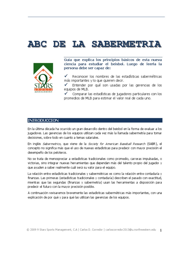 ABC de La Sabermetria | PDF | Lanzador | Liga Mayor de Béisbol