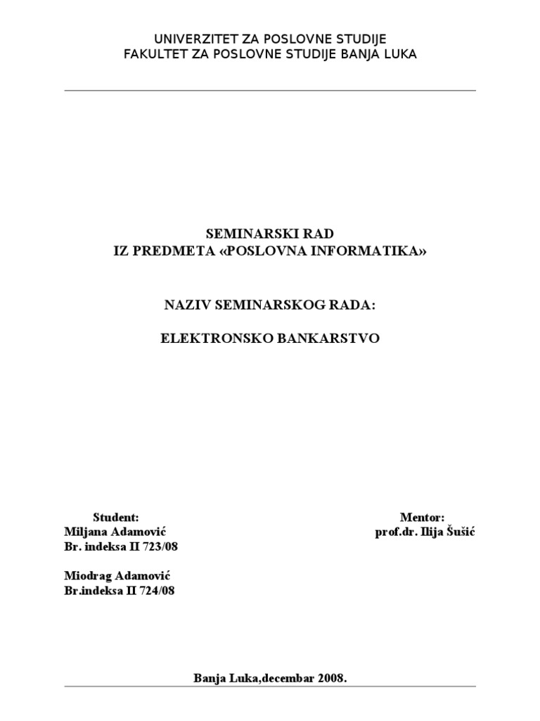 Elektronsko Bankarstvo | PDF