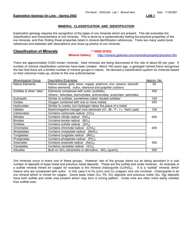 Mineral Classification and Identification | PDF | Minerals | Atoms