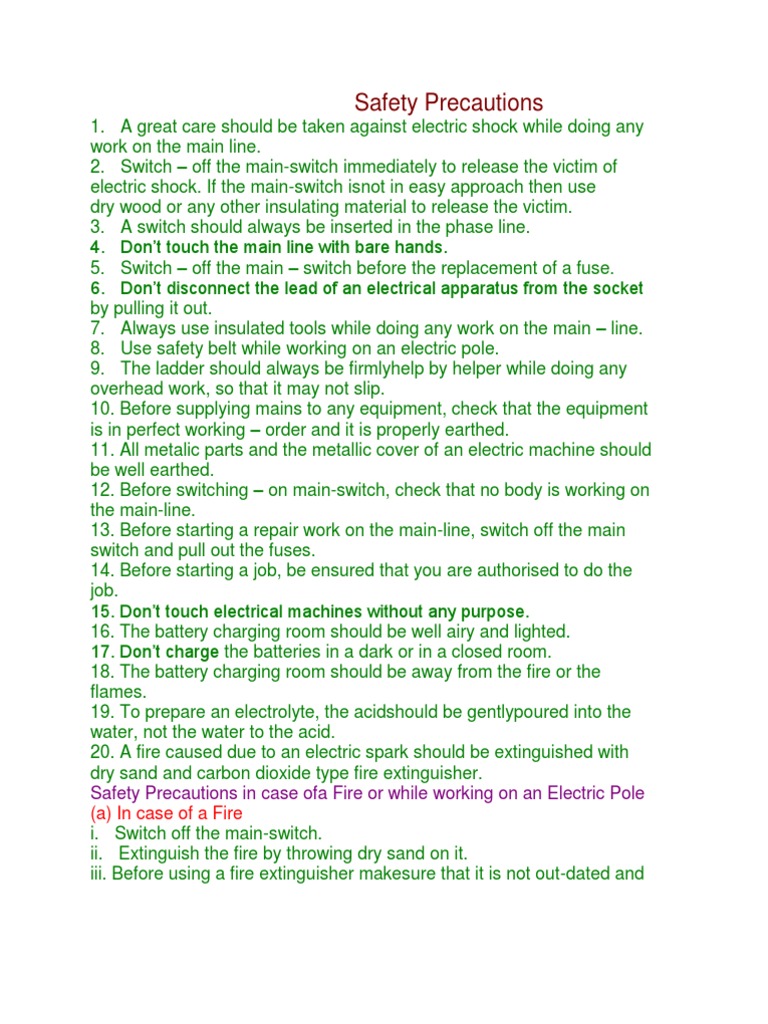 Essential Electrical Safety Precautions | PDF | Switch | Battery ...