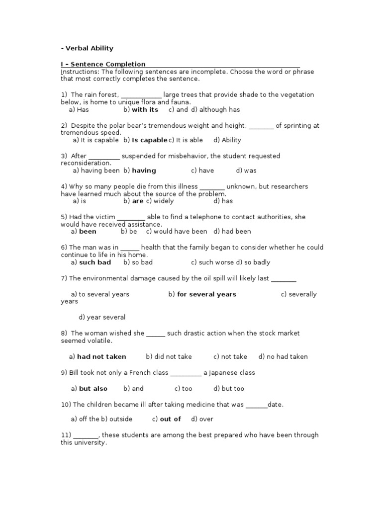 Verbal Ability Test2 | Violence