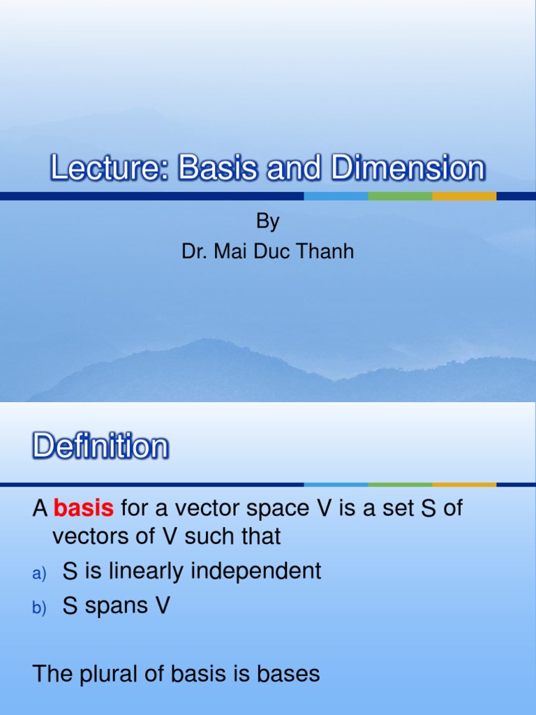 VS6-Basis and Dimension | PDF | Basis (Linear Algebra) | Linear Subspace