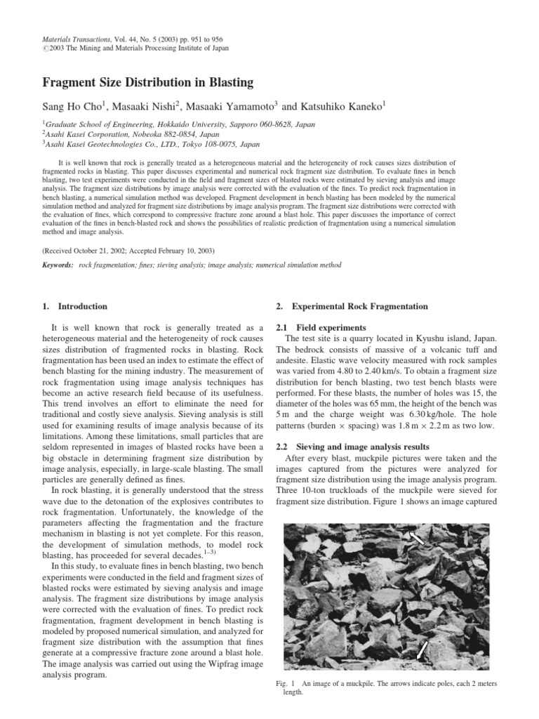 Fragment Size Distribution in Blasting: An Analysis of Experimental ...