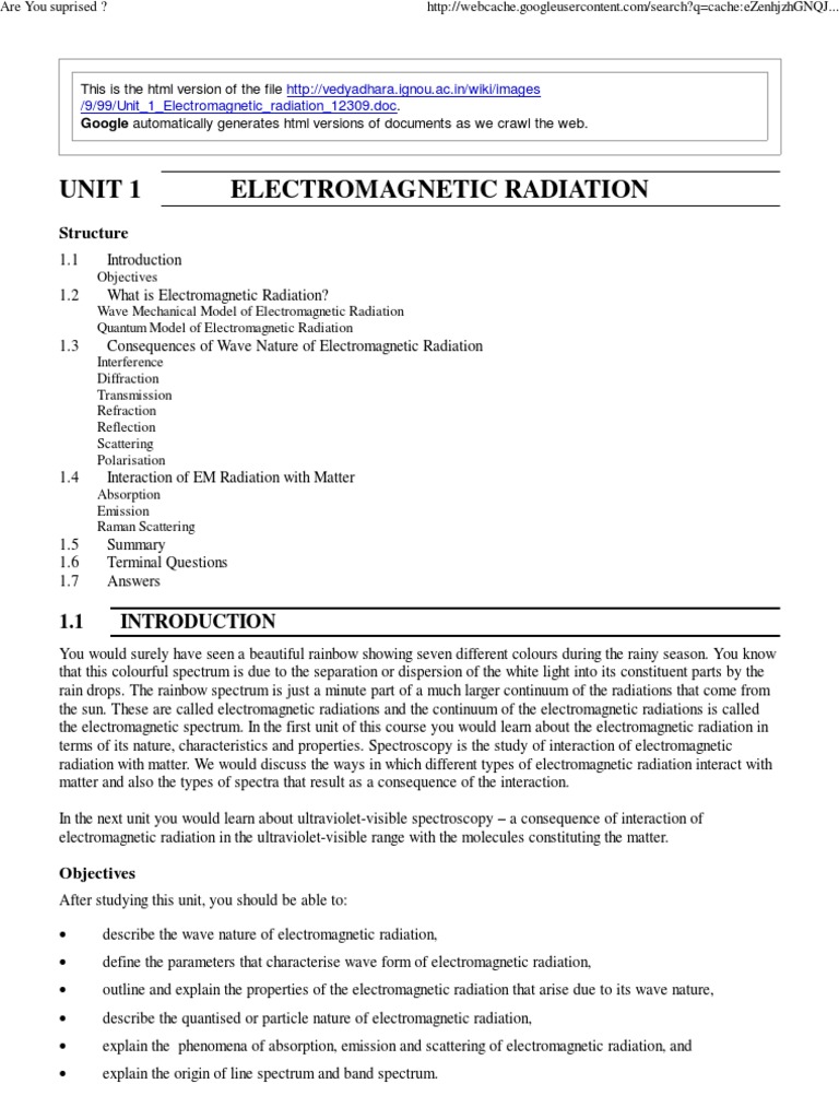 Unit 1 Electromagnetic Radiation | PDF | Emission Spectrum ...