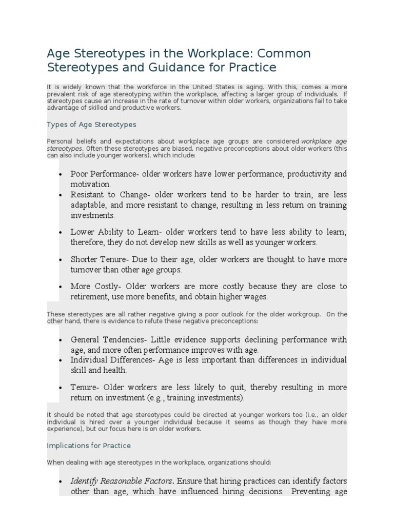 Addressing Age Stereotypes in the Workplace: Understanding Common ...