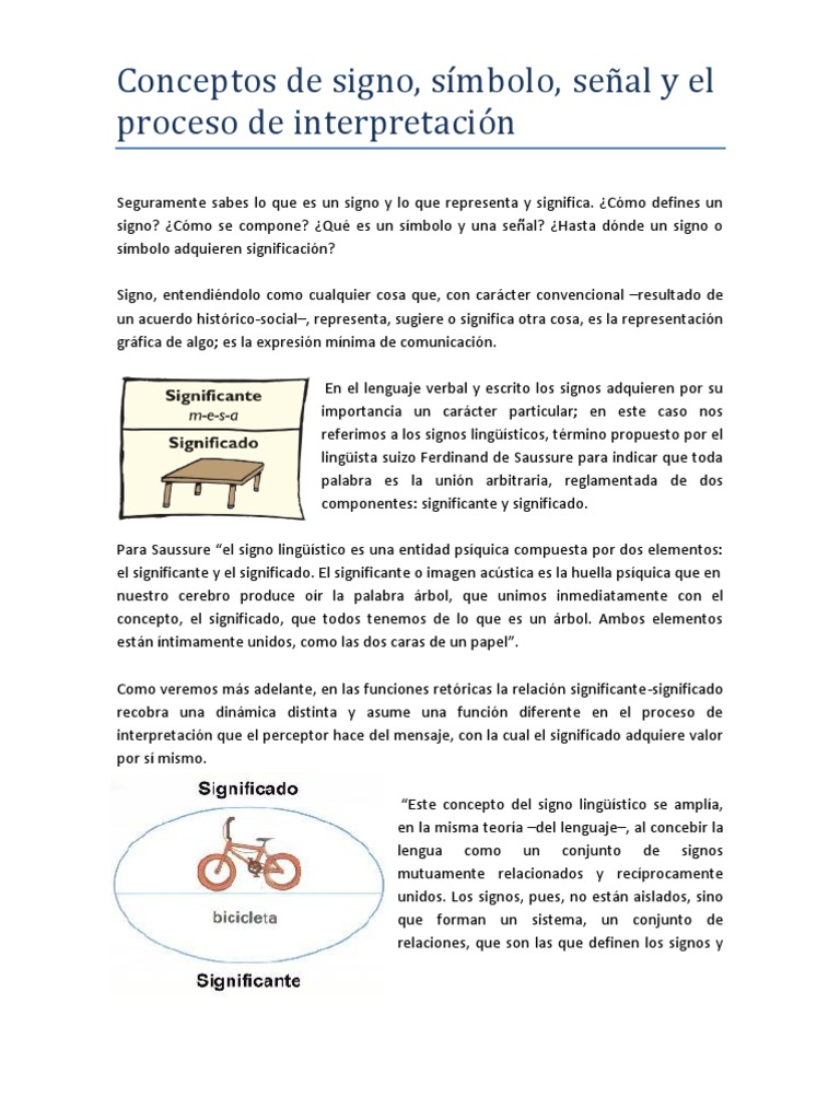 Conceptos de Signo, Símbolo, Señal y El Proceso de Interpretación | PDF ...