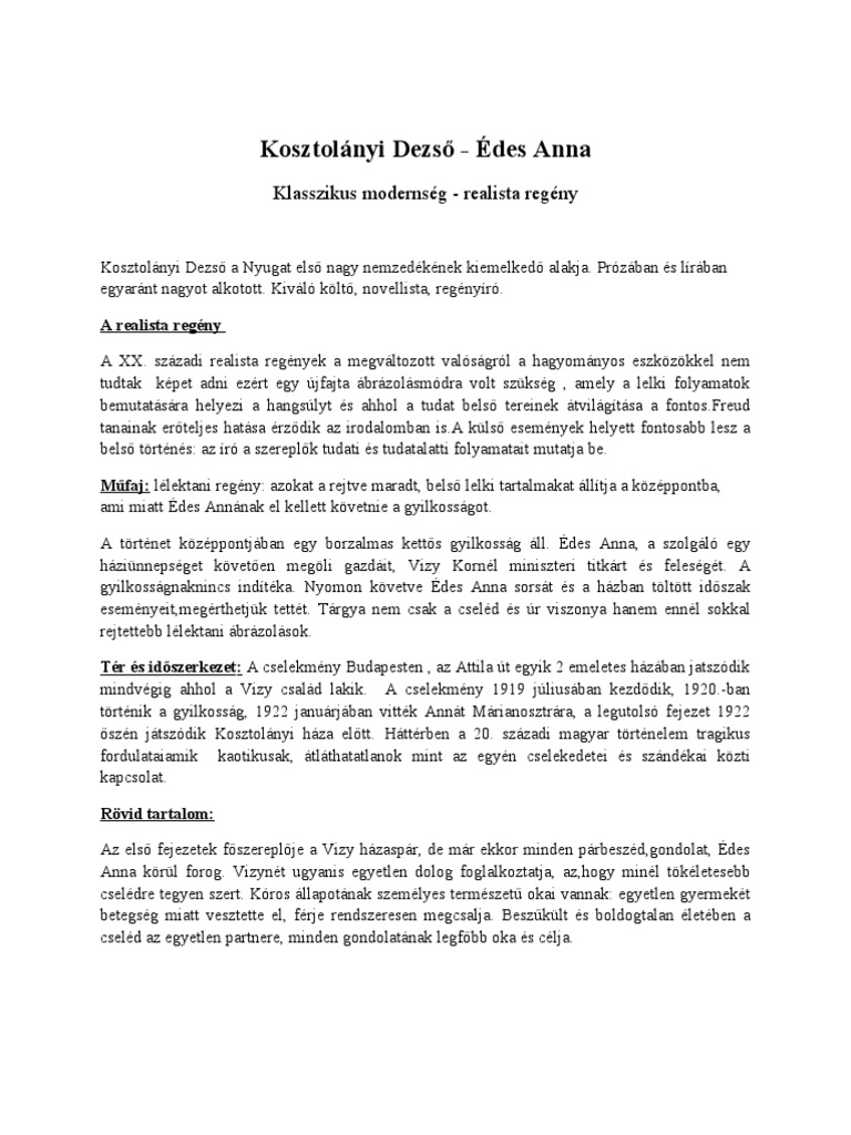Kosztolányi Dezső Édes Anna