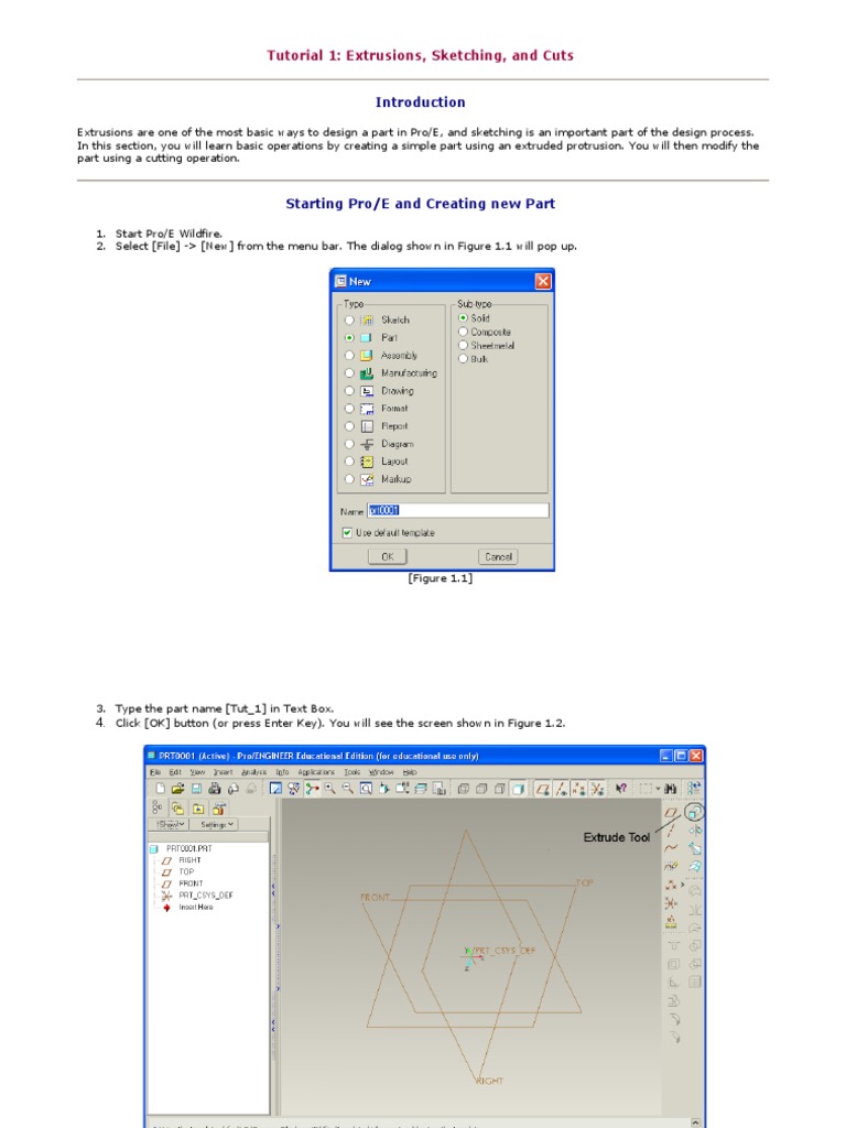 Tutorial 1: Extrusions, Sketching, and Cuts | PDF | Extrusion | Icon ...