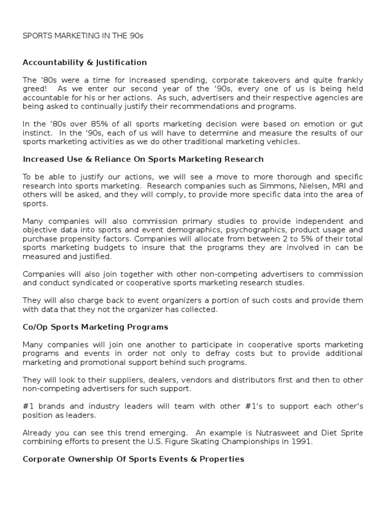 Sports Marketing in The 90s | PDF | Marketing | Advertising