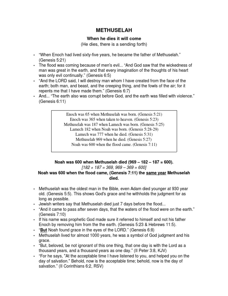 Methuselah: Age and Death Before the Flood | PDF | Noah | Enoch ...