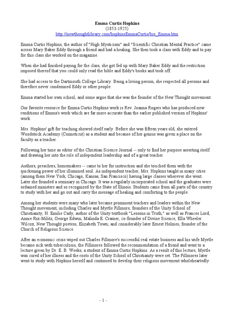 Emma Curtis Hopkins | PDF | New Thought | Social Movements