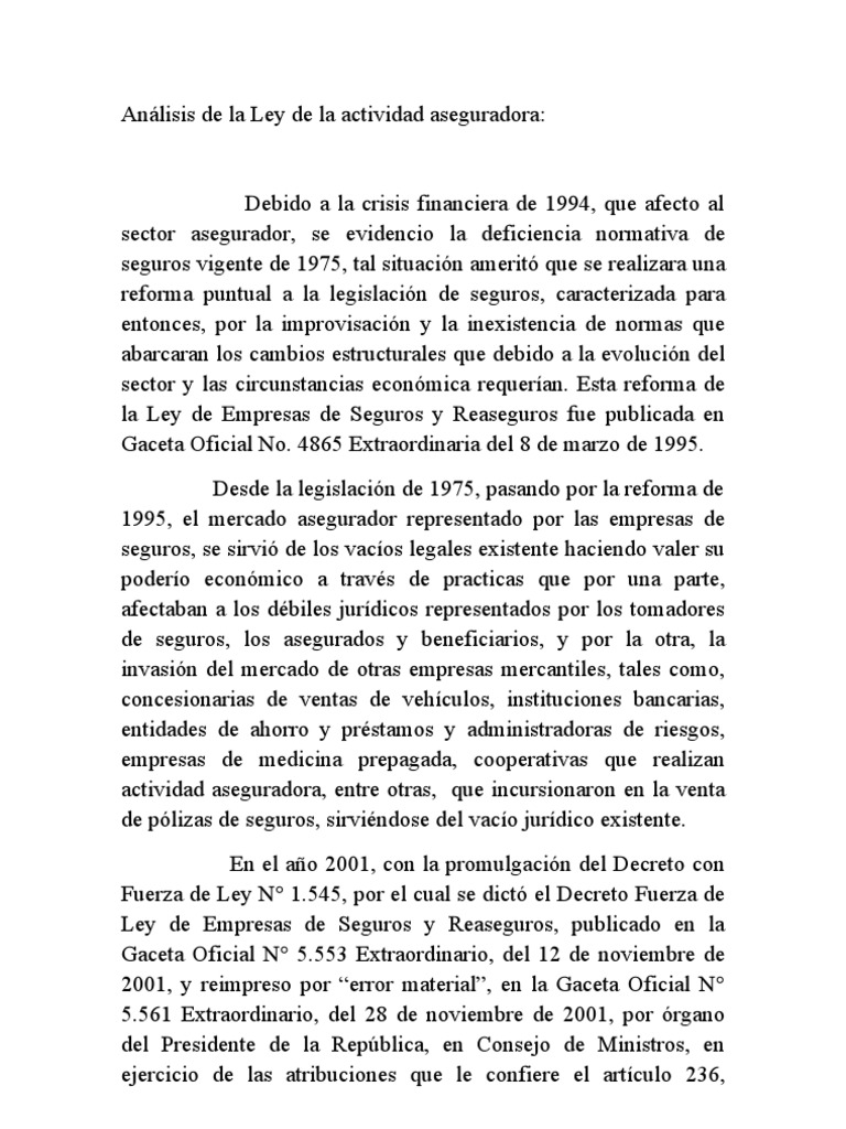 Análisis de La Ley de La Actividad Aseguradora | PDF | Reaseguro | Póliza de seguros