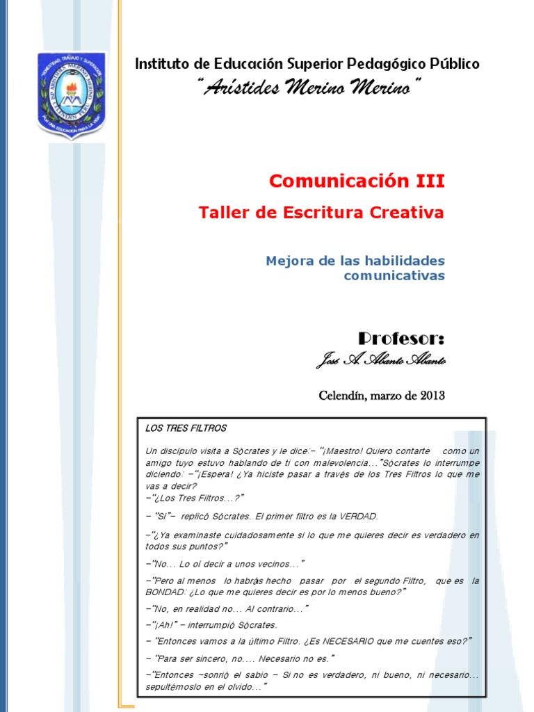 Taller de Escritura Creativa | PDF | Cómics | Sócrates