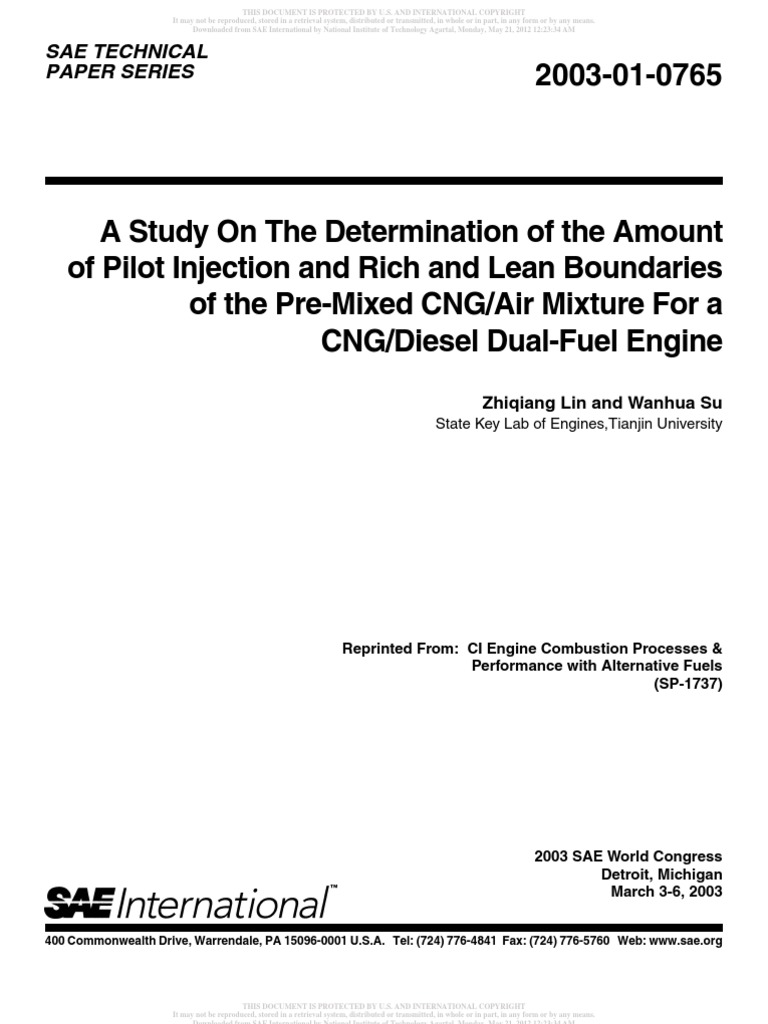 Sae Technical Paper Series: Zhiqiang Lin and Wanhua Su | PDF | Diesel ...