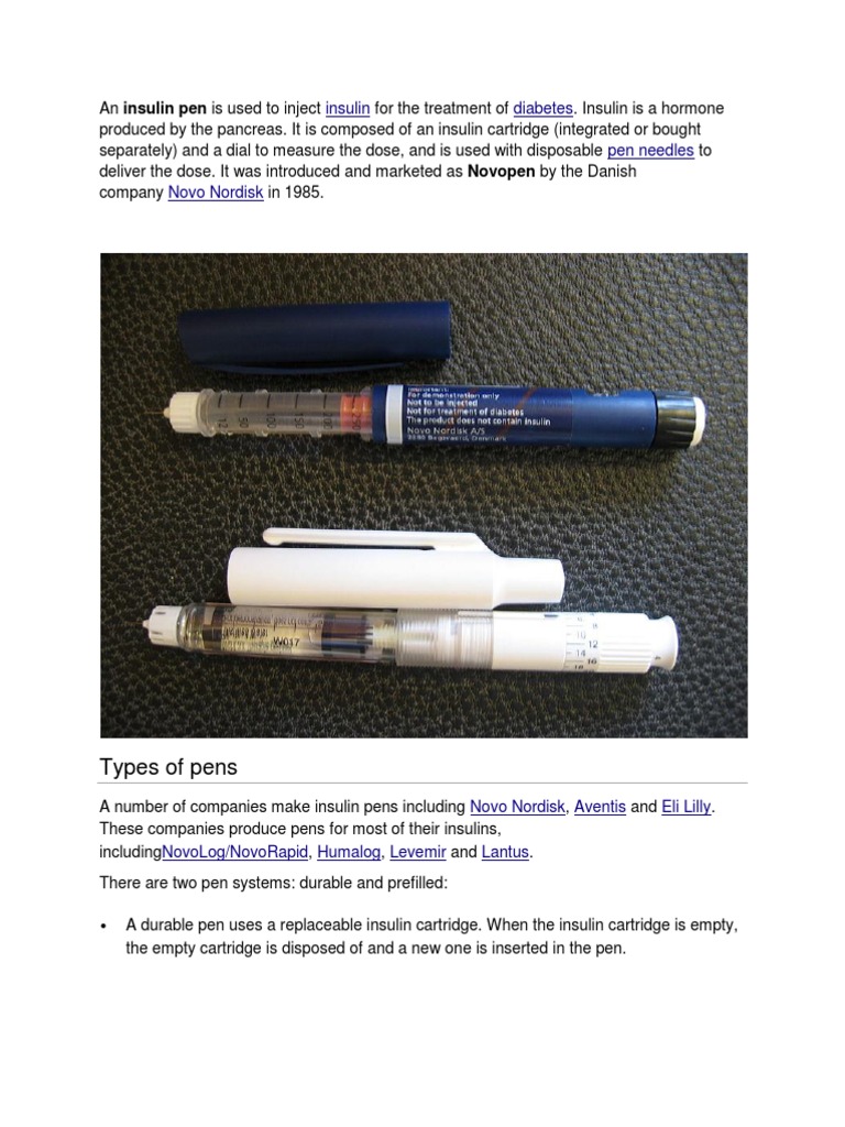 Insulin Diabetes Pen Needles Novo Nordisk: Types of Pens | PDF ...