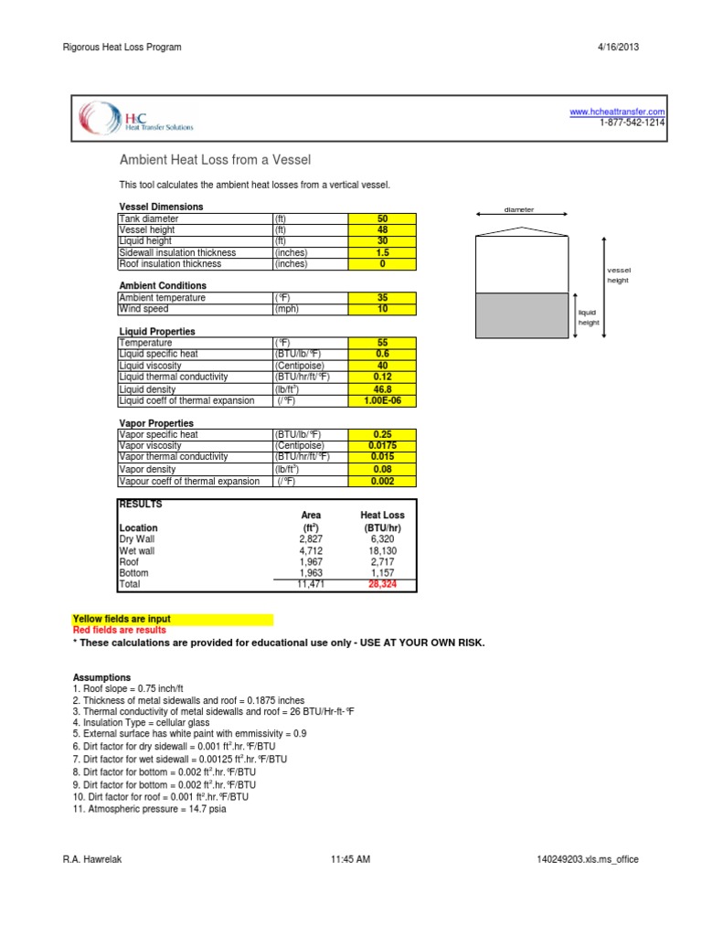 Ambient Heat Loss Calculations for a Vertical Vessel | PDF