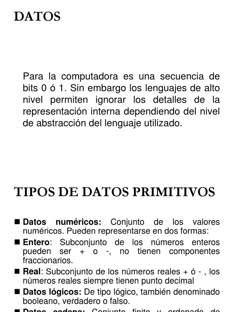 Datos, tipos y variables | PDF | Variable (informática) | Tipo de datos