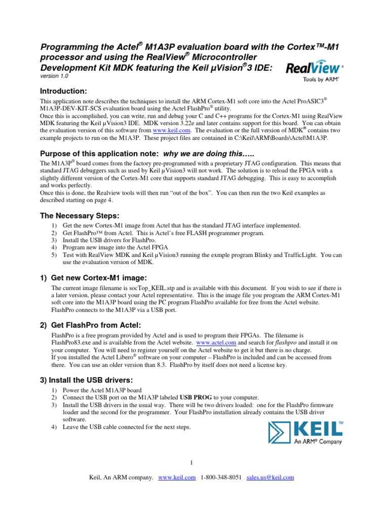 Programming The Actel M1A3P Evaluation Board With The Cortex™-M1 Processor And Using The ...