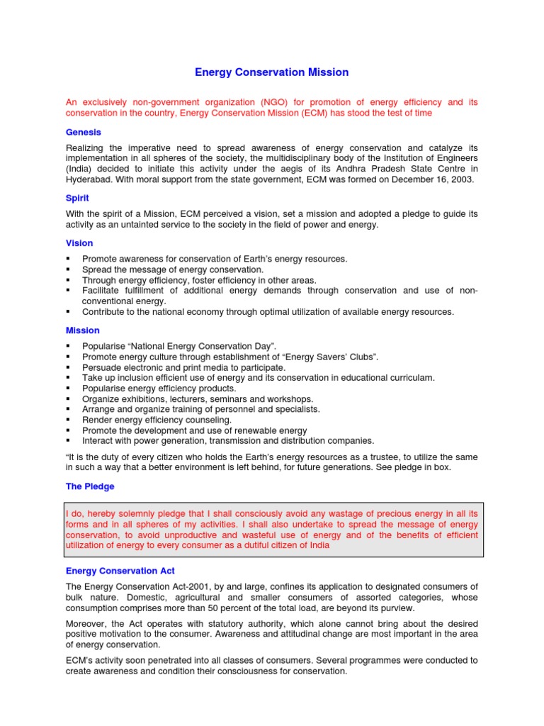 Energy Conservation Mission | PDF | Energy Conservation | Efficient ...