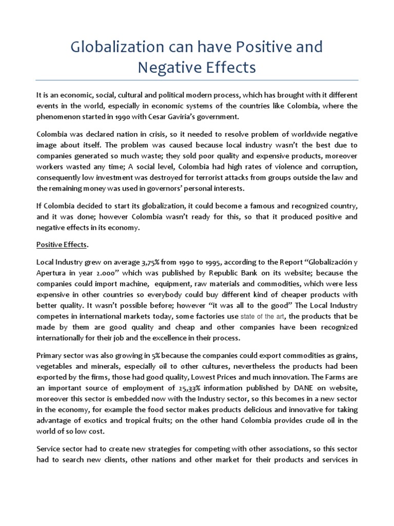 Globalization Can Have Positive and Negative Effects | PDF ...