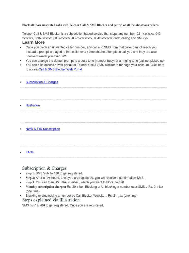 Block All Those Unwanted Calls With Telenor Call | PDF | Roaming ...