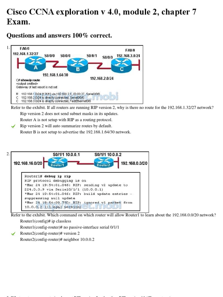 Cisco CCNA Exploration V 4.0, Module 2, Chapter 7 Exam.: Questions and Answers 100% Correct ...
