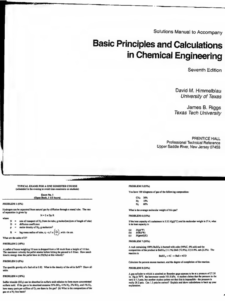 Solution Manual Basic Principles & Calculations in Chemical Engineering 7th Ed (T.L) | PDF