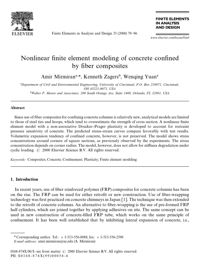 Nonlinear Finite Element Modeling Of Concrete Confined By Fiber Composites Amir M Elsevier