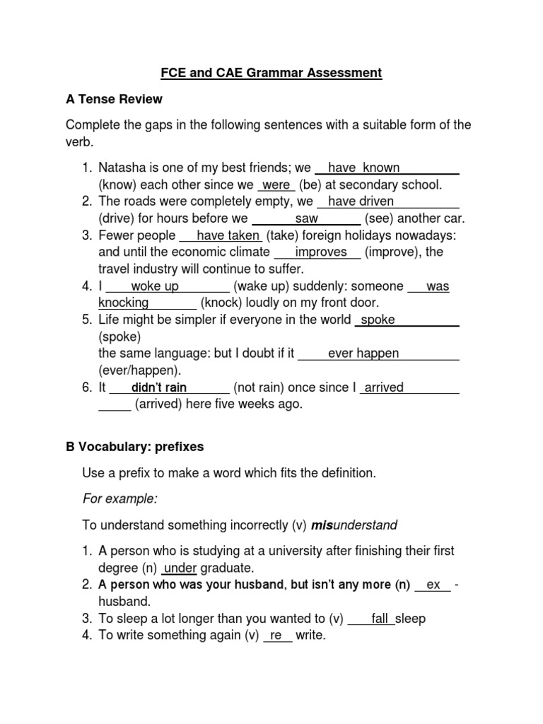 FCE and CAE Grammar Assessment | PDF