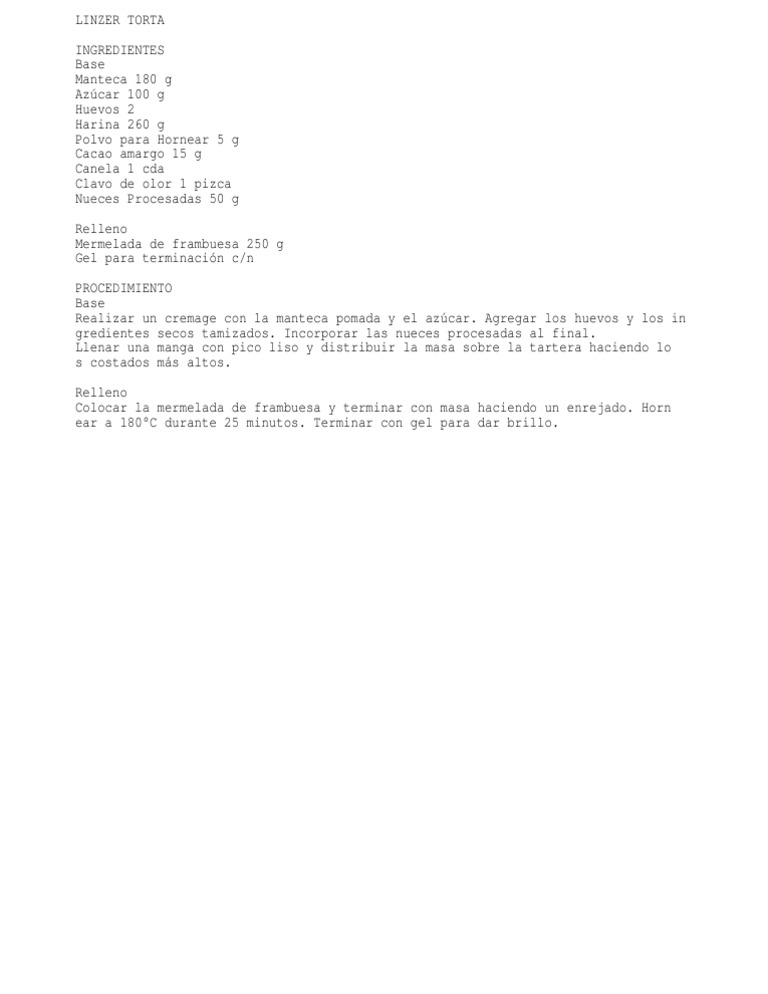 Torta Linzer | PDF | Cocina, comidas y vino