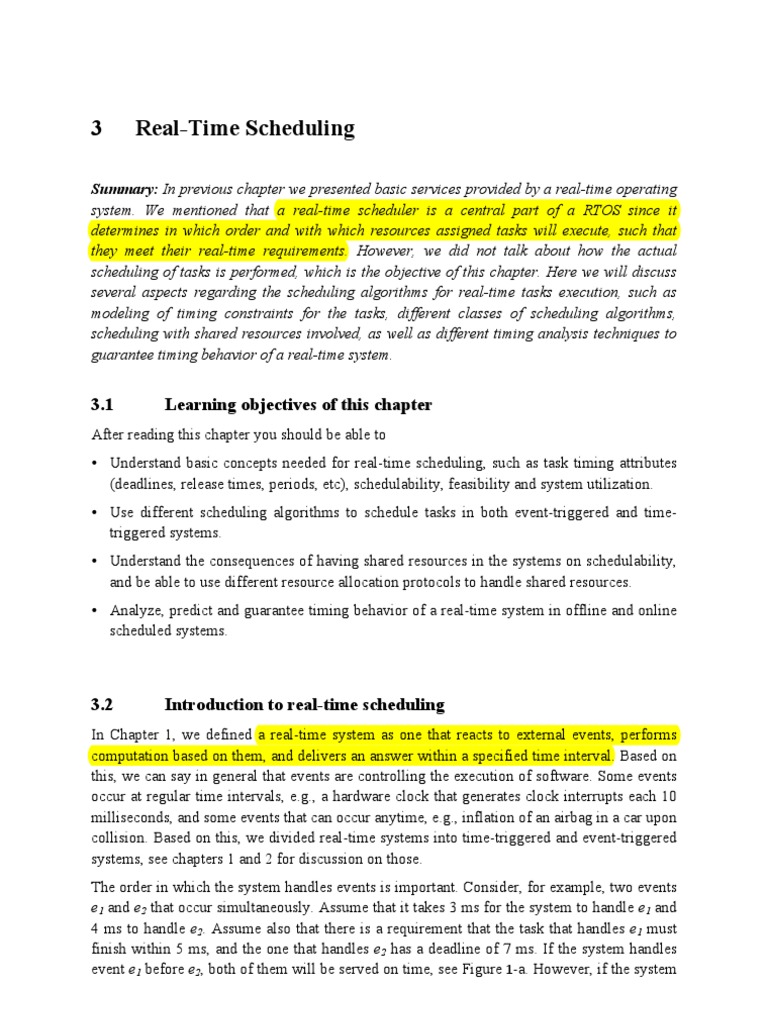 3 Real-Time Scheduling: Summary: in Previous Chapter We Presented Basic Services Provided by A ...