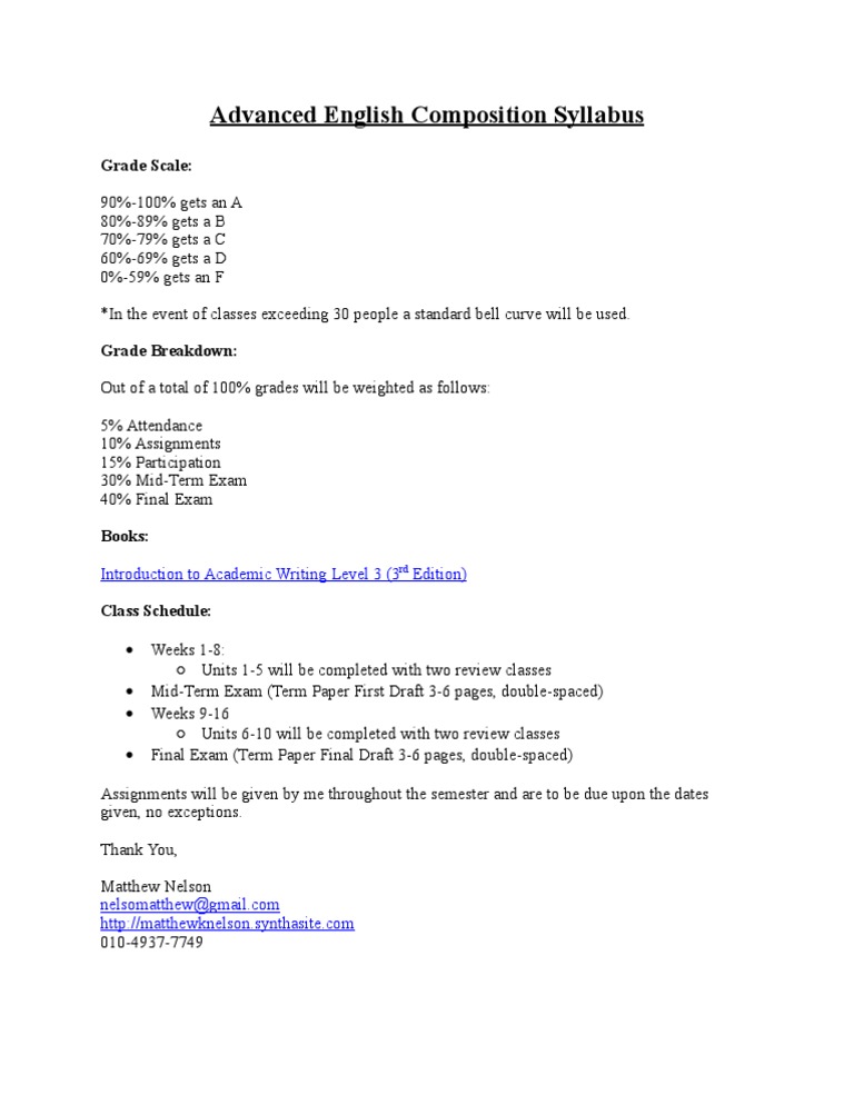 Advanced English Composition Syllabus | PDF