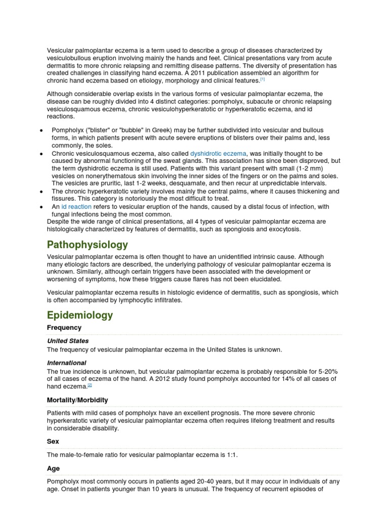 Vesicular Palmoplantar Eczema is a Term Used to Describe a Group of ...