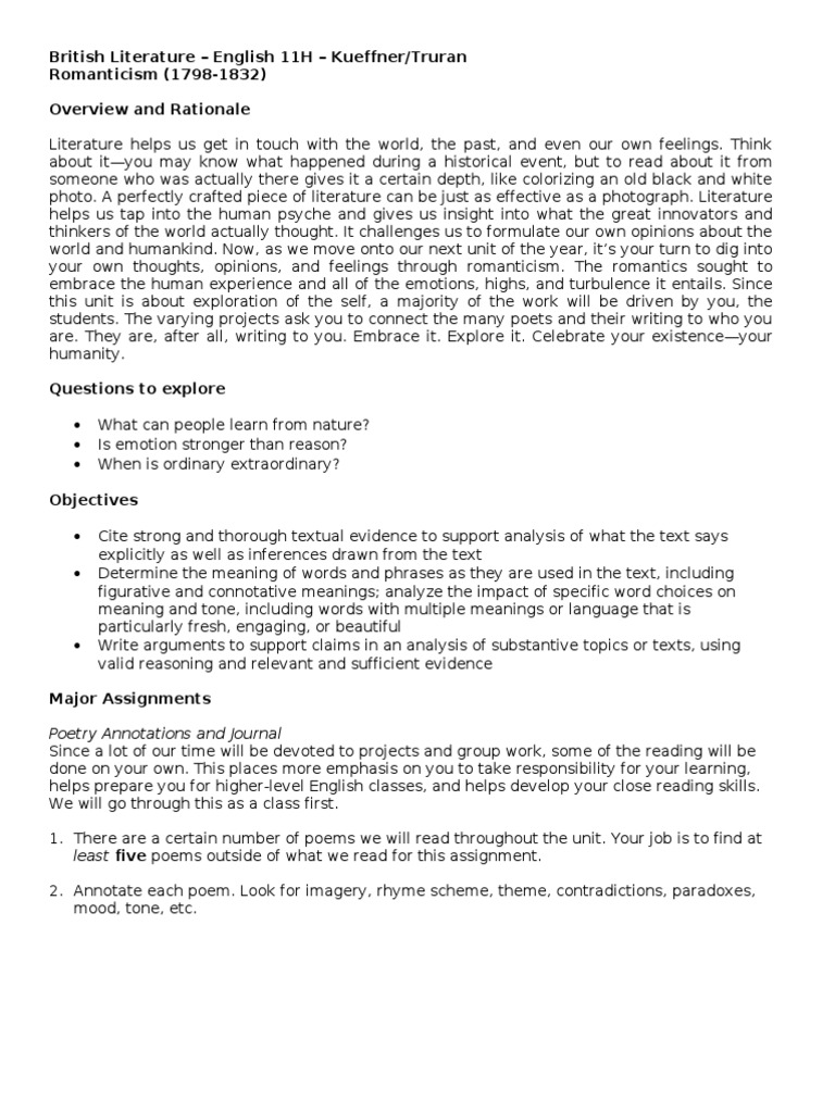 Unit Packet | PDF | Romanticism | Poetry
