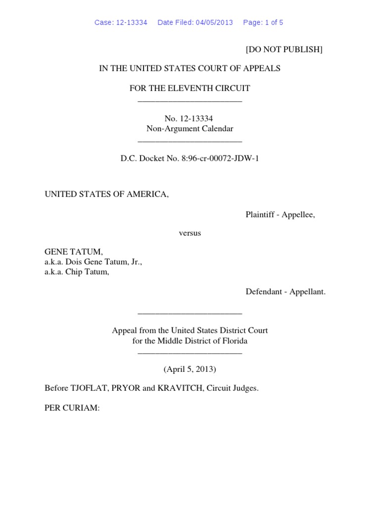 Gene Tatum USDistrictCourtCase201213334 20130405 | PDF | United States ...