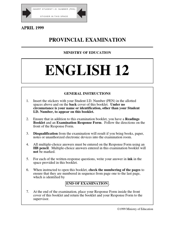 April 1999 English 12 BC Provincial Exam | PDF | Perennial Plant | Poetry