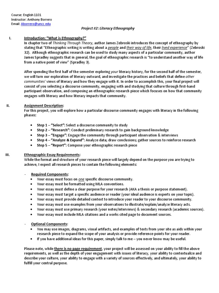 Project 2 - Literacy Ethnography | PDF | Ethnography | Essays