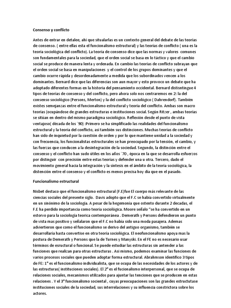 Teorías de Consenso y Conflicto Sociológico | PDF | Sociología ...