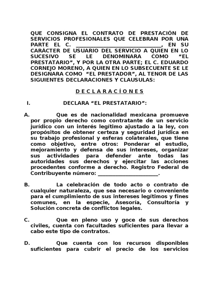 Formato de Contrato Juridico | Pagos | México
