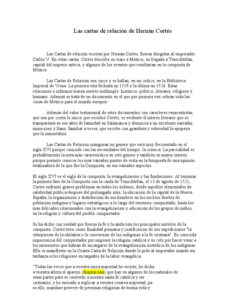 Las Cartas de Relación Escritas Por Hernán Cortés | PDF | Hernán Cortés ...