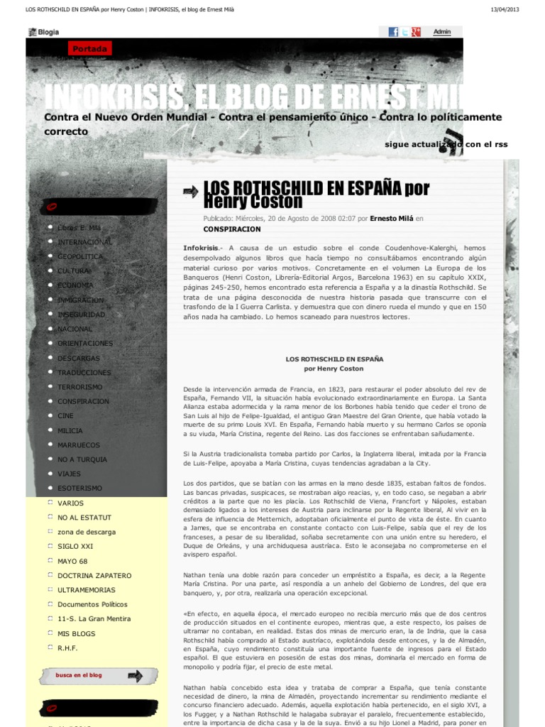 LOS ROTHSCHILD EN ESPAÑA Por Henry Coston INFOKRISIS, El B | PDF ...