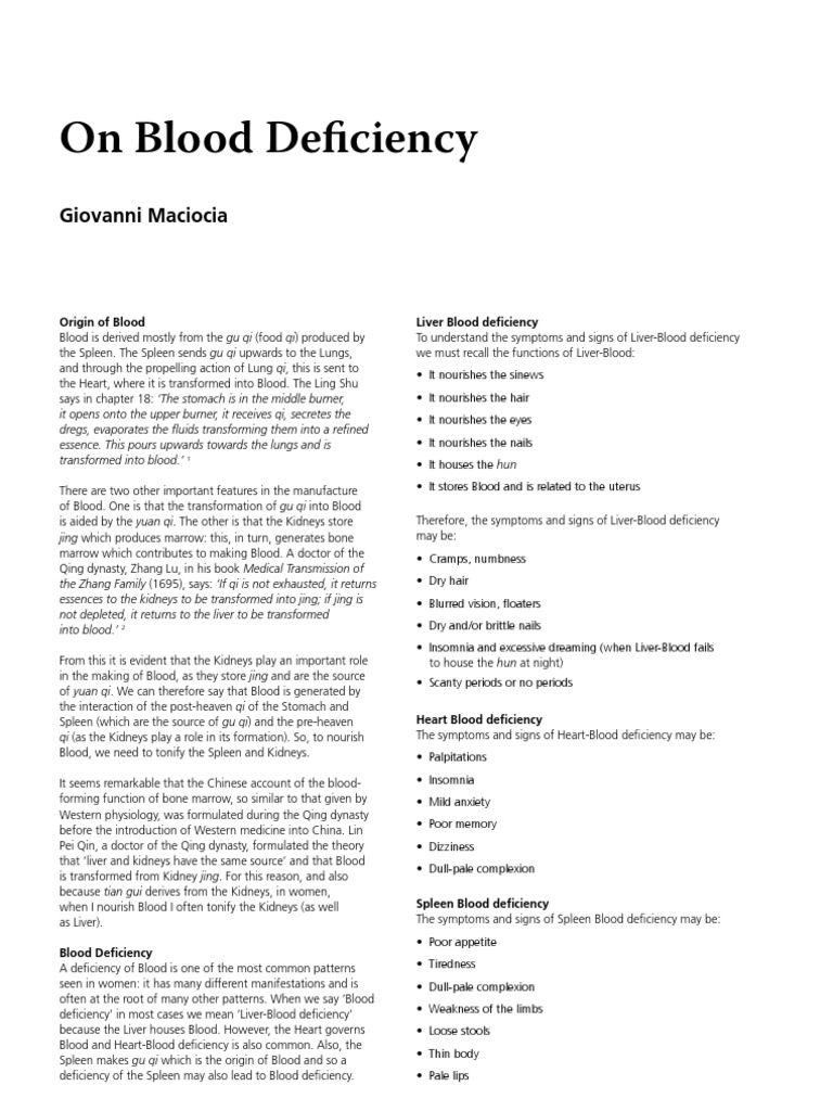 Blood Deficiency | PDF | Traditional Chinese Medicine | Qi