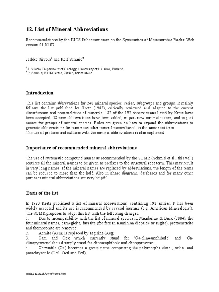 Mineral Abbreviations | PDF | Letter Case | Minerals