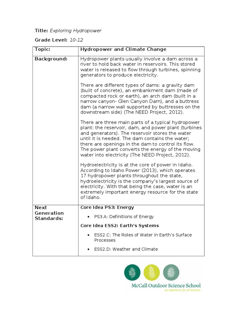 Hydropowerlessonplan | PDF | Hydroelectricity | Dam