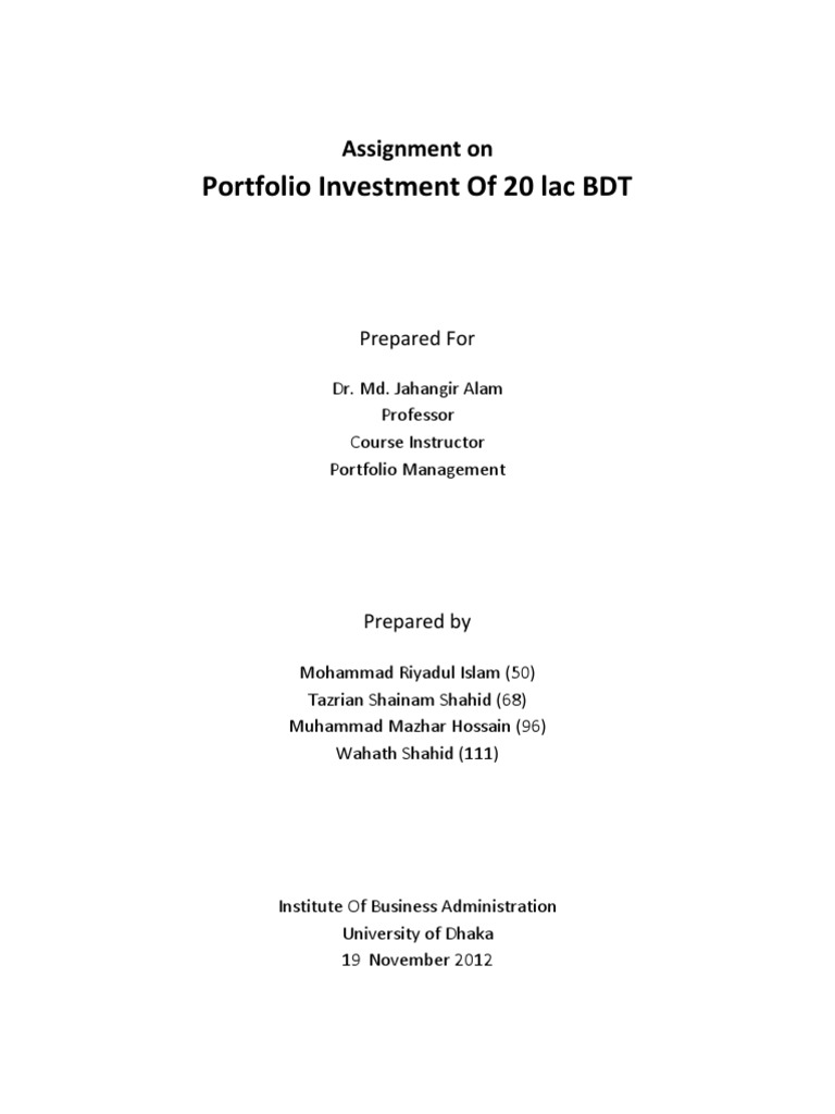 Investment Portfolio Design for 20 Lac BDT | PDF | Investor | Investing