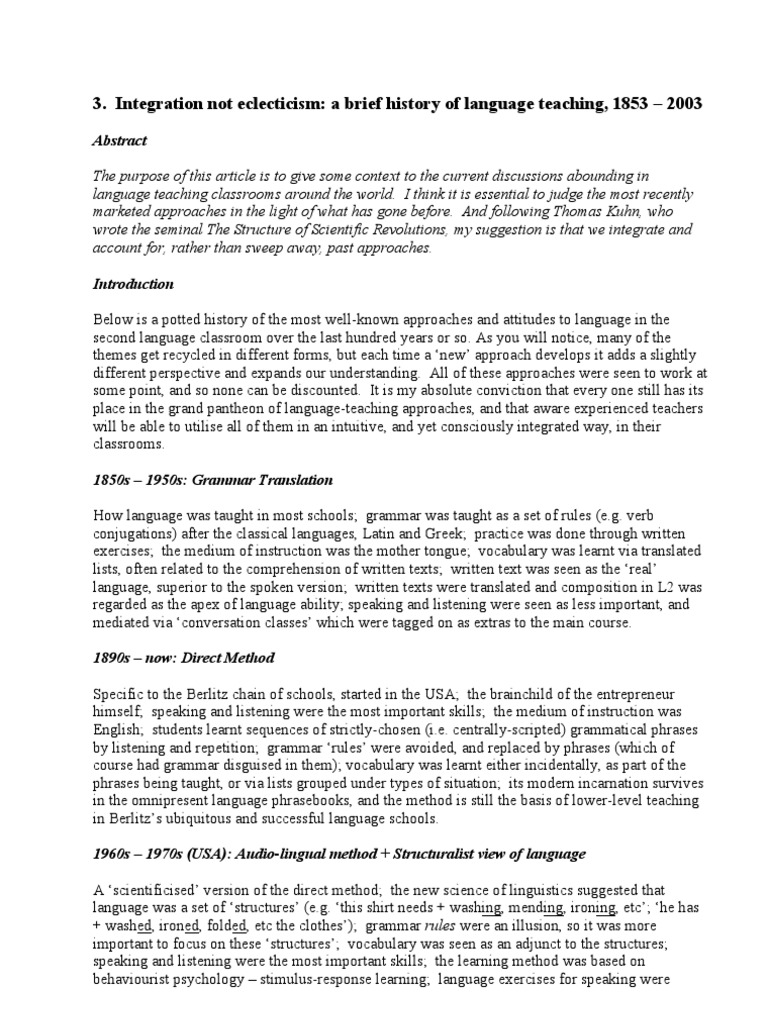 A Brief History of Language Teaching | PDF | Language Education | Teachers