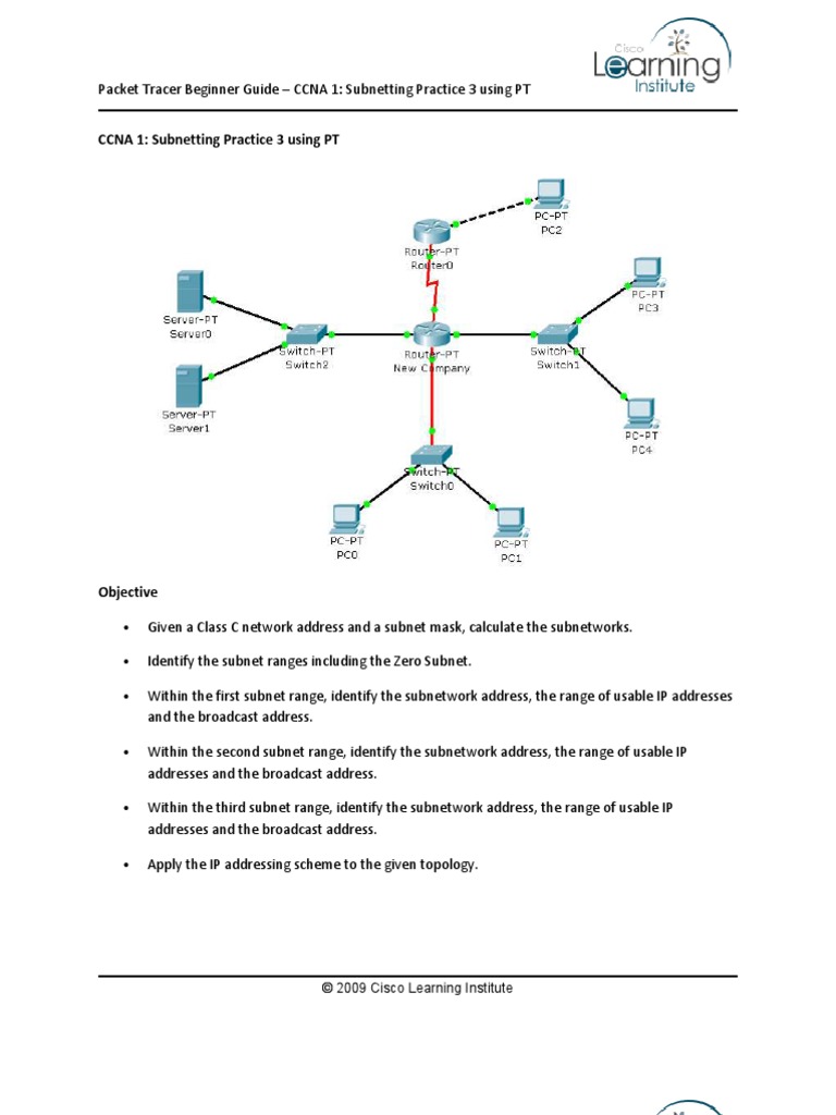 CCNA1 Subnetting Practice 3 Answers Using PT | PDF | Ip Address | Router (Computing)