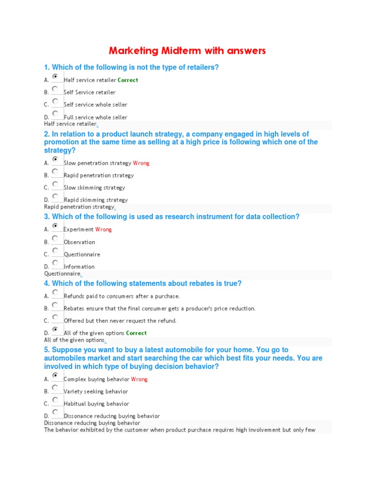 Marketing Midterm With Answers | PDF | Retail | Market Segmentation