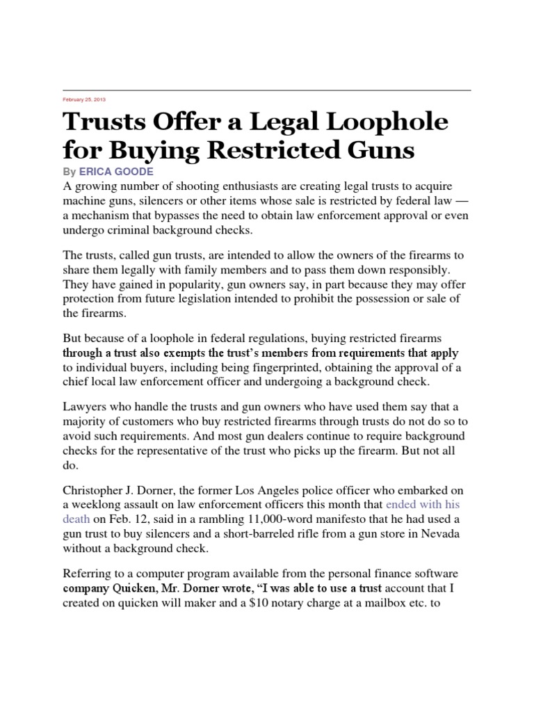 Gun Trust | Download Free PDF | Bureau Of Alcohol | Firearms