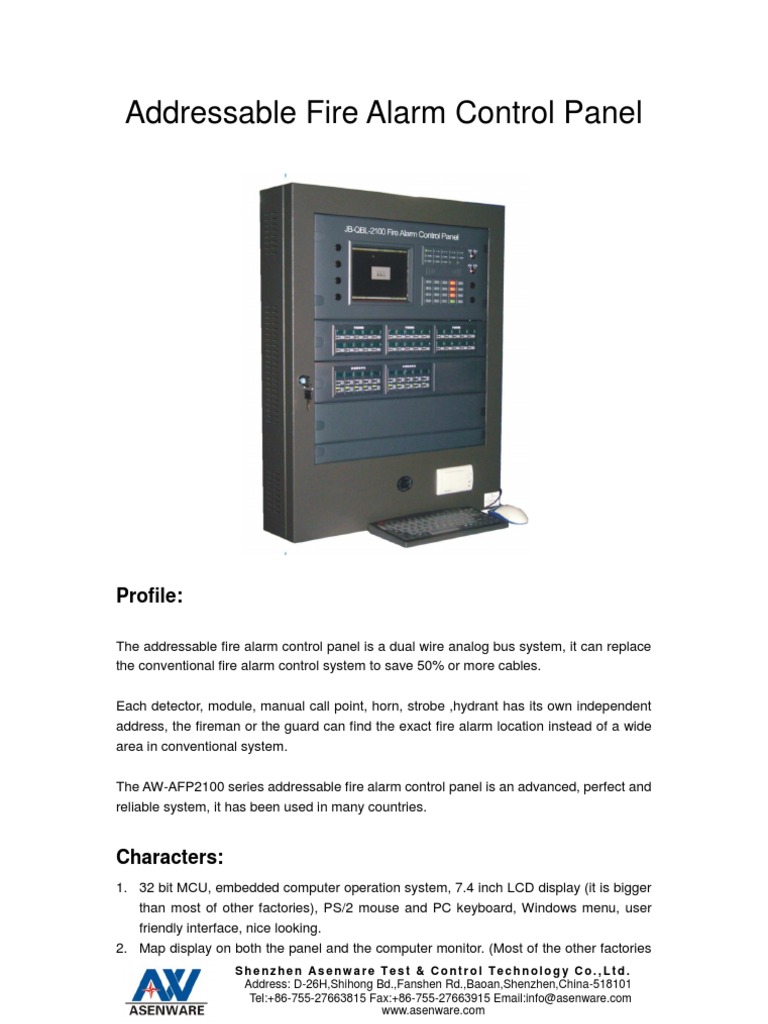 Addressable Fire Alarm Control Panel | PDF | Computer Monitor ...